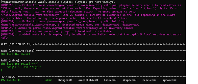 [앤서블 에러] WARNING - Failed to parse /home/vagrant/ansible_vars/inventory with yaml plugin
