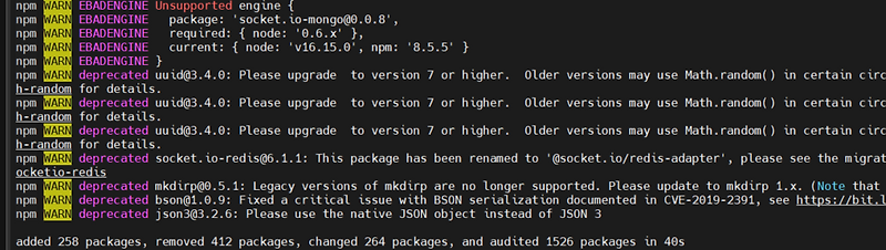 npm WARN EBADENGINE Unsupported engine