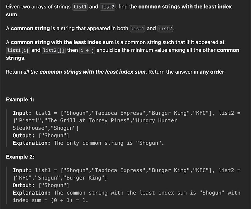 [Leetcode] #599. Minimum Index Sum of Two Lists :: Jay's Develop Note