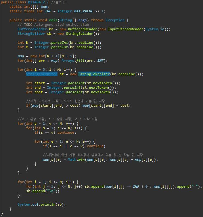 [JAVA] 백준 11404번 플로이드 :: 세미클론까지