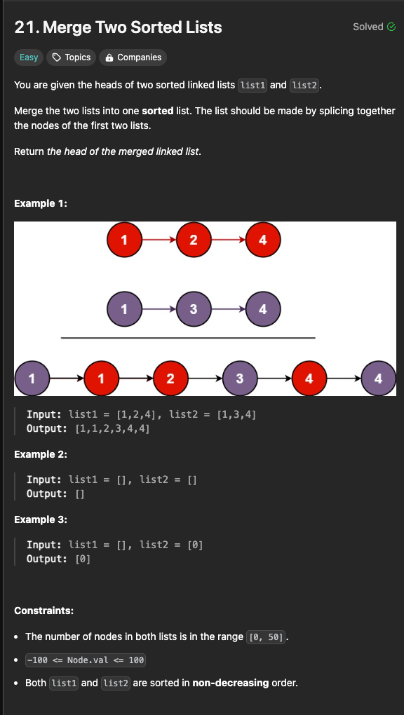 (간단한 코드)리트코드 21. Merge Two Sorted Lists