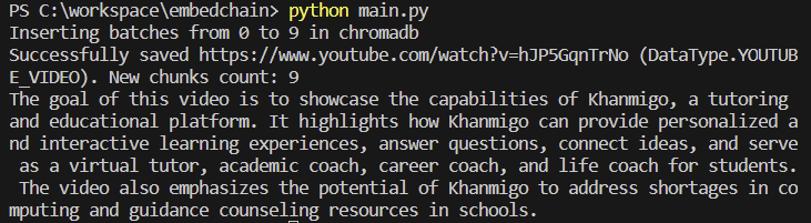 [python] embedchain을 사용하여 유튜브 내용 분석하기