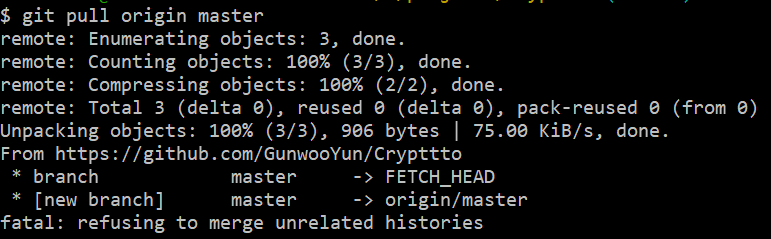 [Git] fatal: refusing to merge unrelated histories :: Dev GunwooYun