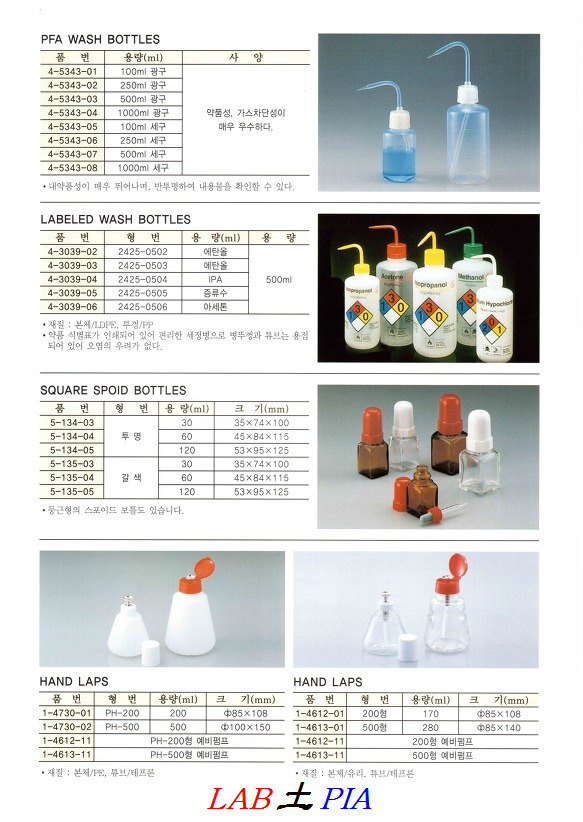 PFA WASH BOTTLE SPOID BOTTLE HAND LAP 정량인출기 랩토피아 LABTO LABTOPIA 광명역GIDC ...