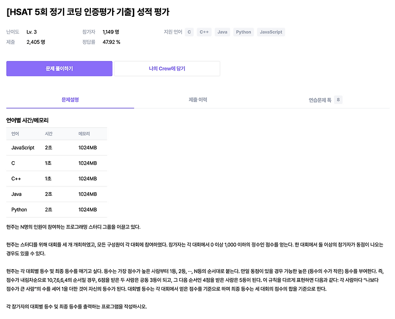 [소프티어] 6250번 - 성적 평가 [Java]