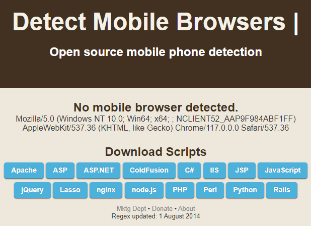 Detect Mobile Browers - User Agent 를 이용하여 모바일웹 유무 구분