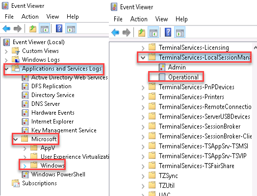 Windows Server Event Viewer RDP 로그온 기록 확인