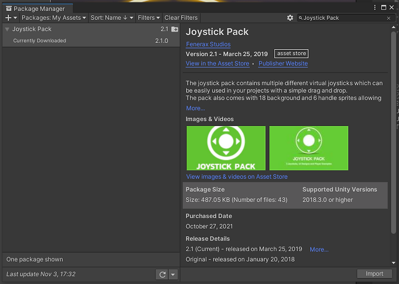 [Unity] UGUI : UI Joystick (Asset : Joystick Pack)