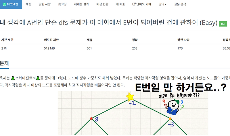 [BOJ] 백준 18251. 내 생각에 A번인 단순 dfs 문제가 이 대회에서 E번이 되어버린 건에 관하여 (Easy) (Platinum III)