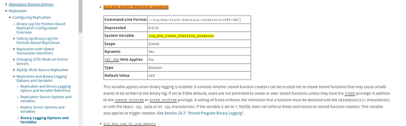 Mysql 함수생성시 오류발생 Sql 오류 1418 This Function Has None Of Deterministic No Sql Or Reads Sql 