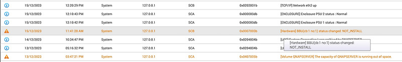 QNAP NAS BBU status changed. NOT INSTALL :: Benjamin's Note