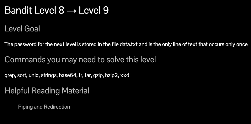 [2024/bandit] bandit level8 -> level9 Write-up — 너드인의 밤