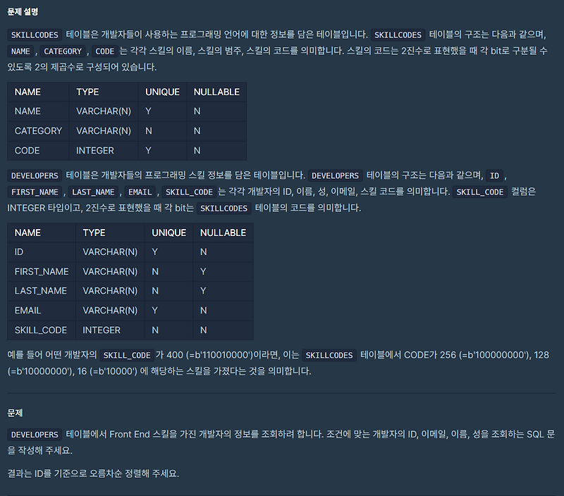 [Lv.4 / 프로그래머스 / SQL] FrontEnd 개발자 찾기