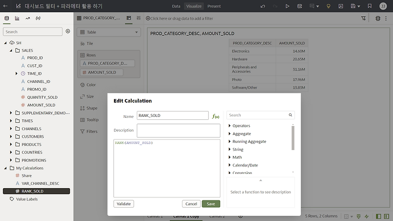 Oracle Analytics Cloud(OAC) :활용팁 - RANK 함수, Conditional formatting