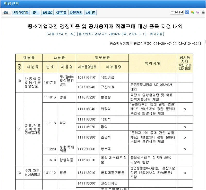 중소기업자간 경쟁제품 지정내역 공고