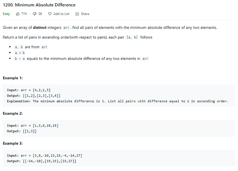 [LeetCode/JAVA] 1200. Minimum Absolute Difference
