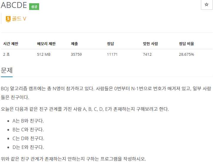 [백준] 13023 - ABCDE Python