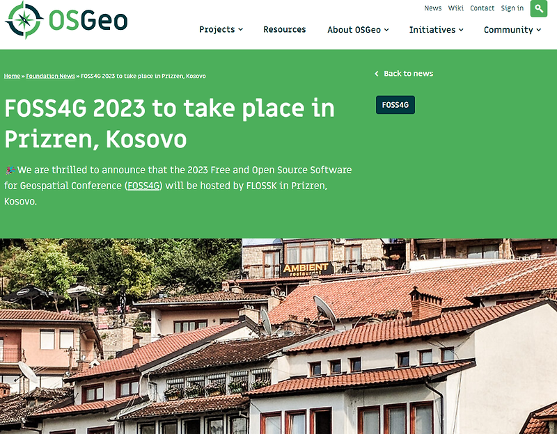 2023년 국제 FOSS4G 개최지로 코소보 프리즈렌 선정 :: OSGeo(Open Source GeoSpatial) 한국어 지부