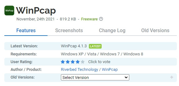 WinPcap 무료 다운로드
