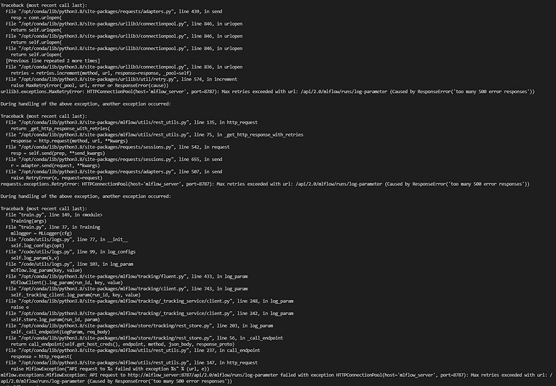 [mlflow] log-parameter failed with exception HTTPConnectionPool(host='localhost', port=5000 ...