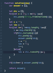 [프로그래머스] Lv.2 [3차] 압축 (JavaScript) :: hwannee.dev