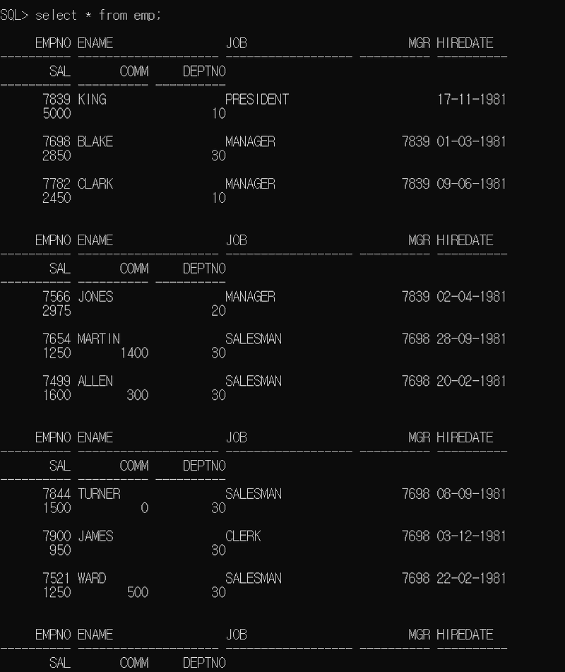 [Oracle] sqlplus 화면 크기 관련 명령어 linesize, pagesize