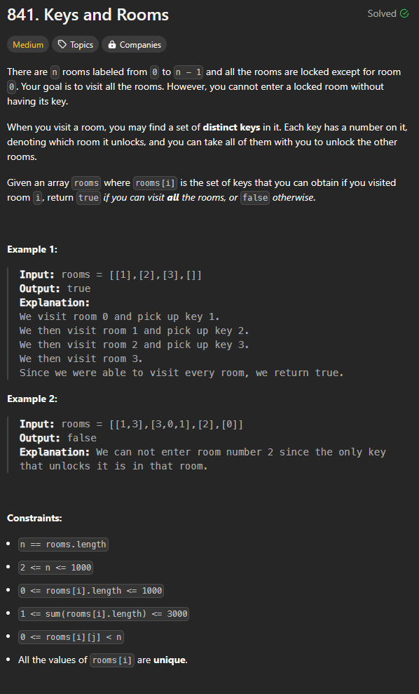 BFS | LeetCode - 841. Keys and Rooms java — 김스트롱의 스트롱 공부 노트