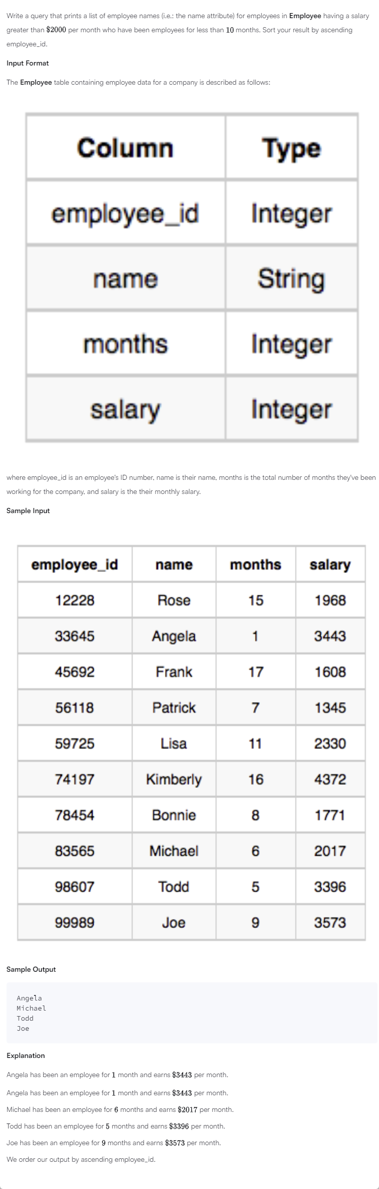 HackerRank - [Oracle]Employee Salaries