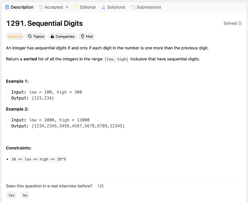 LeetCode (C/C++) 1291. Sequential Digits