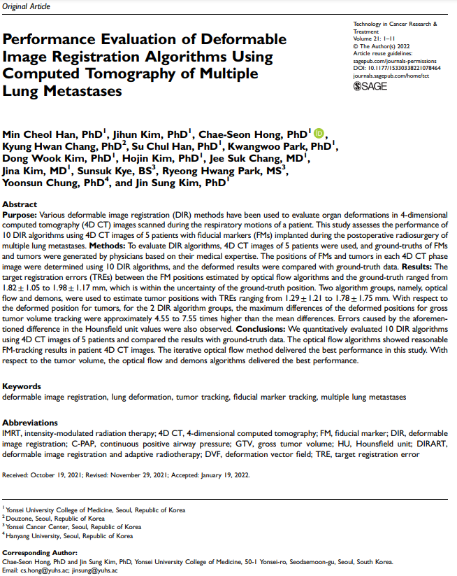 [2022] Performance Evaluation of Deformable Image Registration Algorithms Using Computed ...