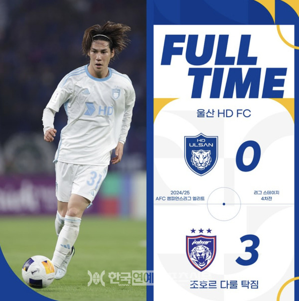 [ACLE] 울산HD, 말레이시아 조호르에게 3:0 완패... '4연패 및 4경기 무득점'
