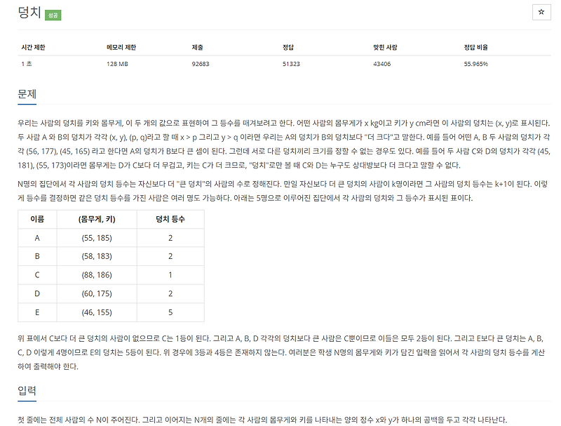 Java) 7568번 덩치