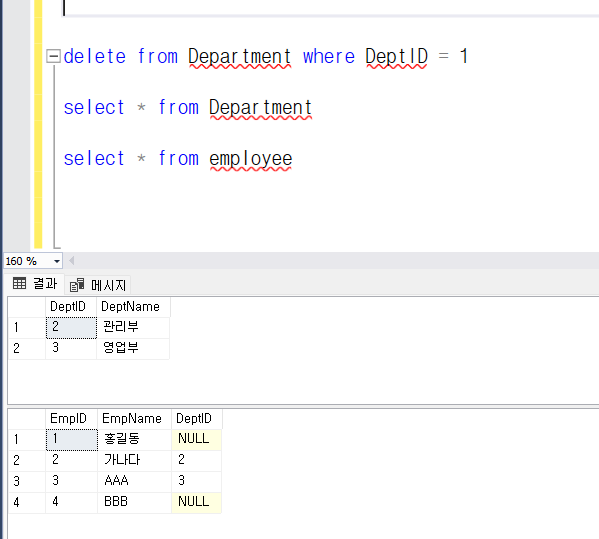 [DB] 외래키 부모테이블 자식테이블 삭제하지 않고 삭제하는 방법 (ON DELETE SET NULL)