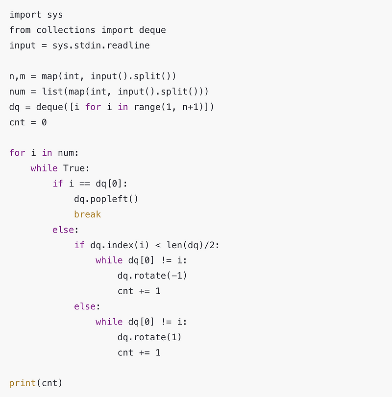[백준] 1021 회전하는 큐 / python :: 곽의 개발 blog