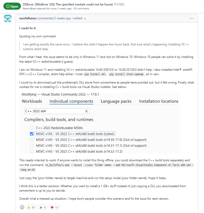 OSError: [WinError 126] The specified module could not be found 해결 방법