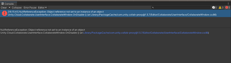 Unity Collaborate, NullReferenceException: Object reference not set to ...