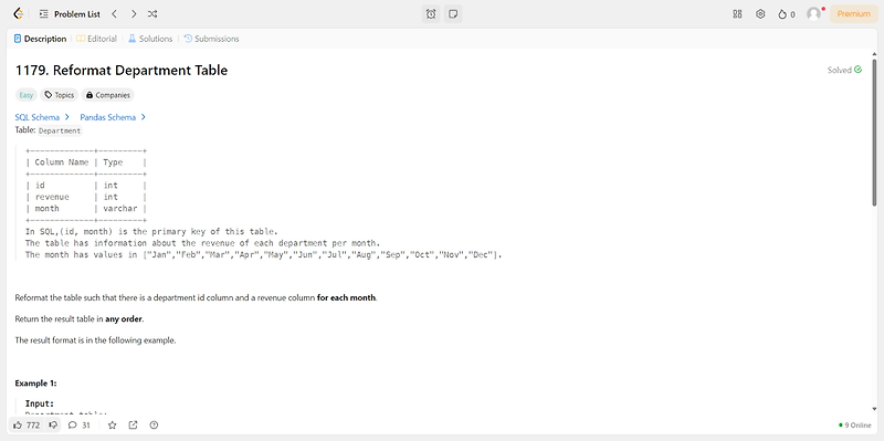 [LeetCode] 1179. Reformat Department Table