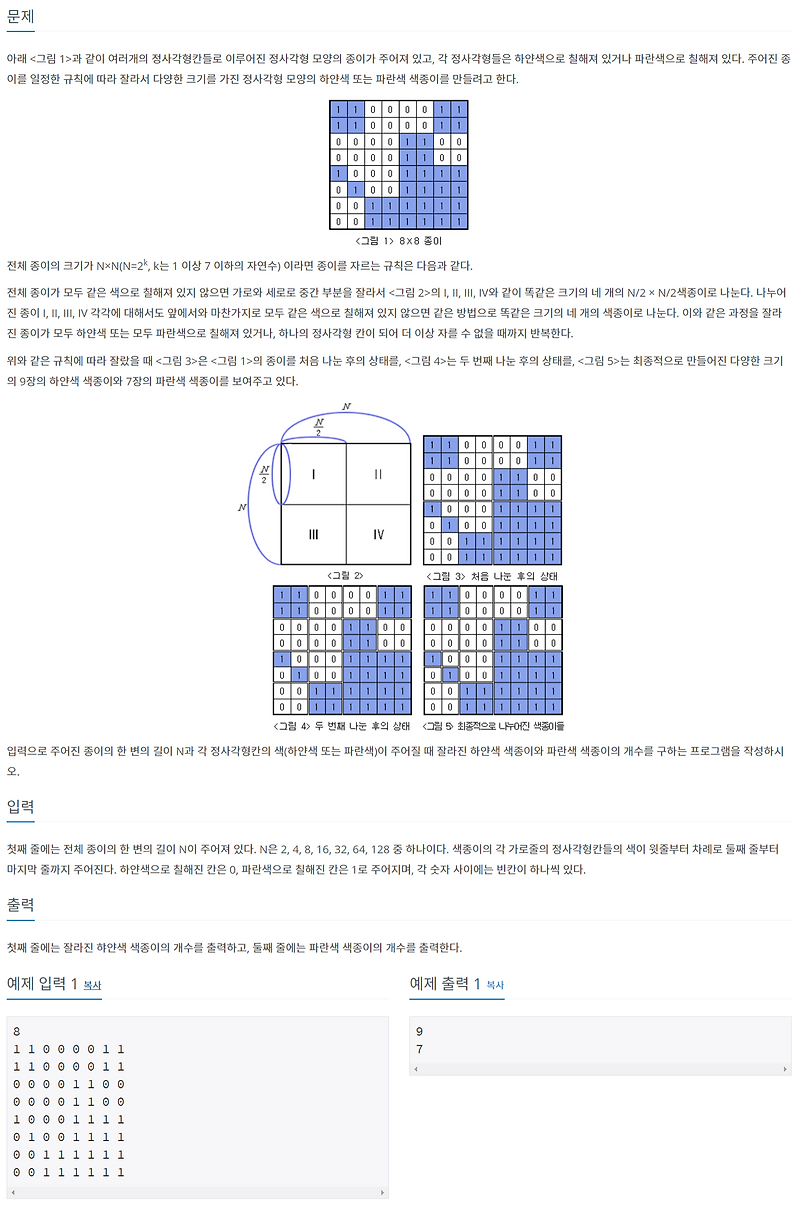 [Python] BOJ/백준 2630번 색종이 만들기 — chaewss