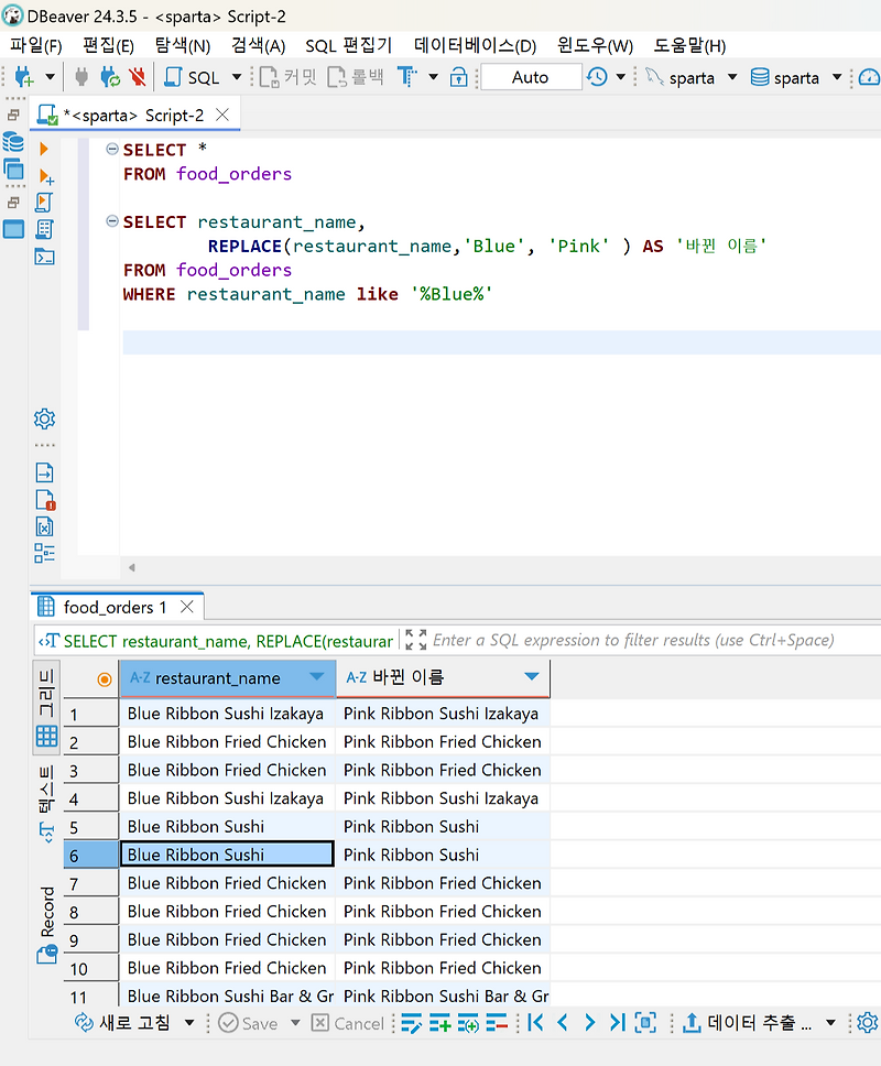 내배캠 Sql 복습 Replace Substr Concat If Case When Then Else End