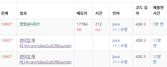 [java] 백준 4단계 10807 개수세기