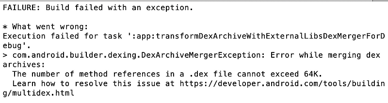 Single Dex size 에러 - single dex file cannot exceed 64K