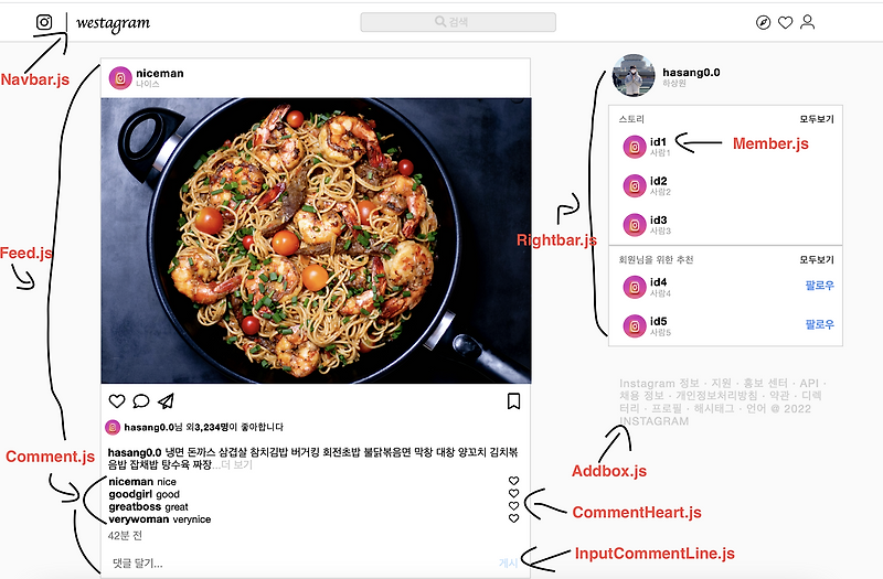 westagram project(인스타그램 클론 코딩) - 메인 화면 (1)
