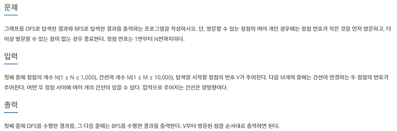 BAEKJOON 1260 DFS와 BFS(python) :: 파린이의 IT 블로그