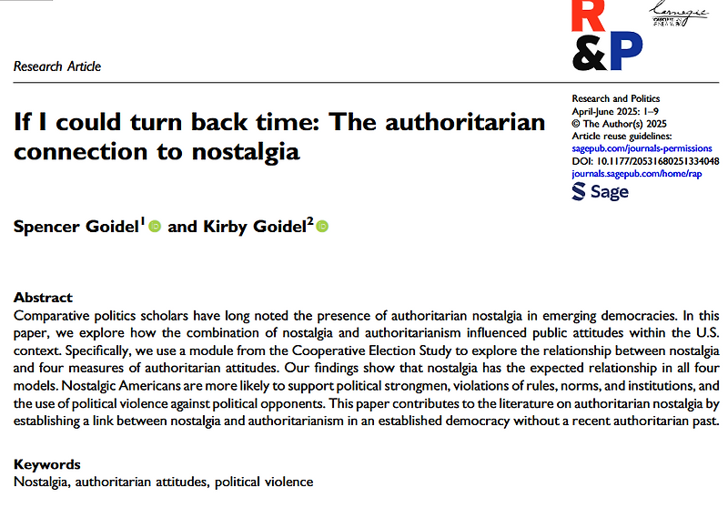 [Survey/정치학] Goidel and Goidel (2025) 과거로 돌아가고 싶은 마음이 권위주의를 부른다고? (R&P)