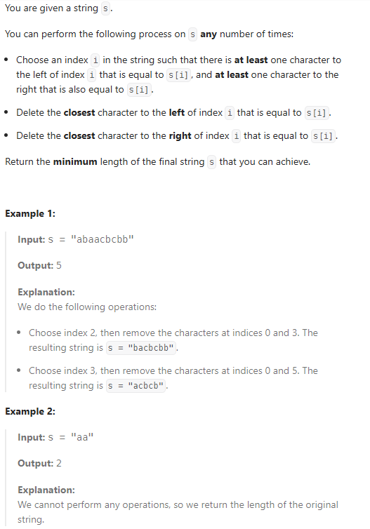 [Python] 3223. Minimum Length of String After Operations