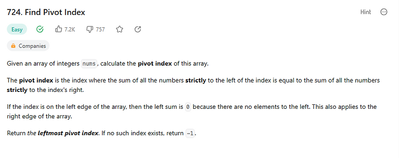 724. Find Pivot Index