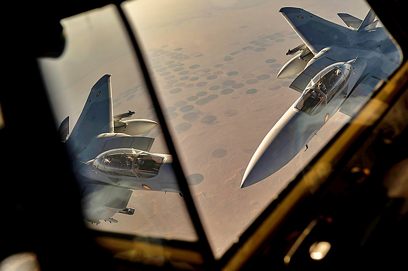 미 KC-135R, 카타르 F-15QA Strike Eagle와 Blue Sands 훈련