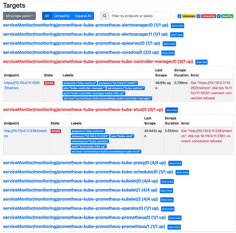[Prometheus] Target 비활성화 문제 - 해결