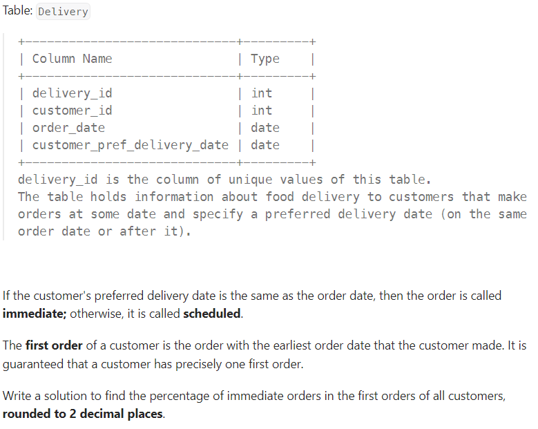LeetCode 리트코드 | 1174. Immediate Food Delivery II (MySQL)