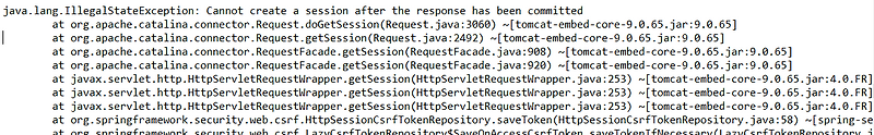 [Spring Security] Cannot create a session after the response has been committed (세션 에러)